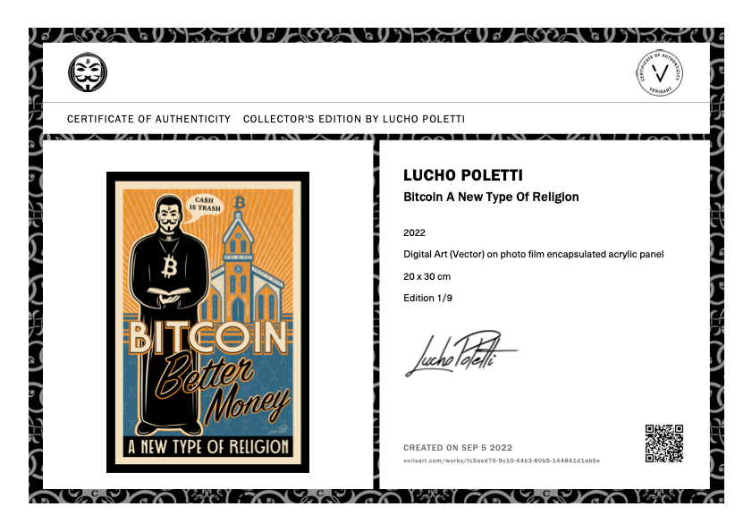 Bitcoin A New Type Of Religion Acrylic Panel – Lucho Poletti Art